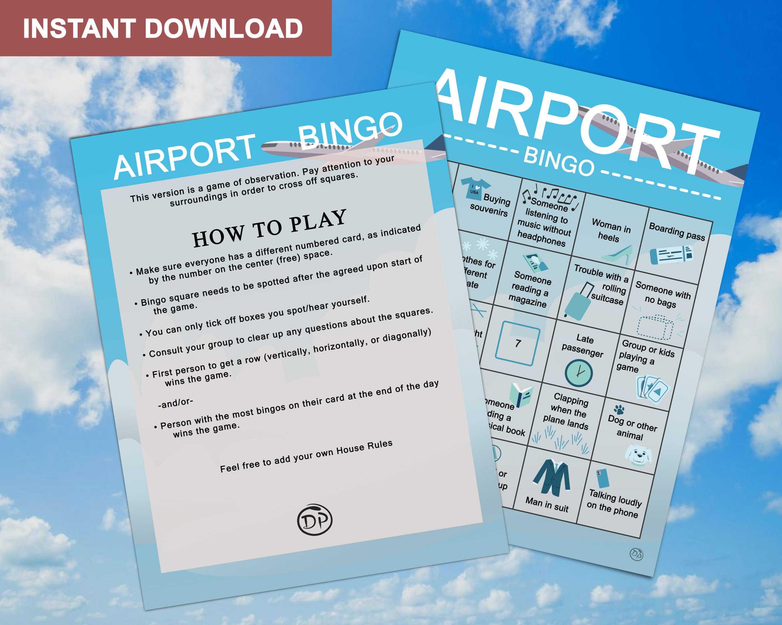 Airport Bingo - Observation Activity - Set of 12 Printable Cards - Etsy