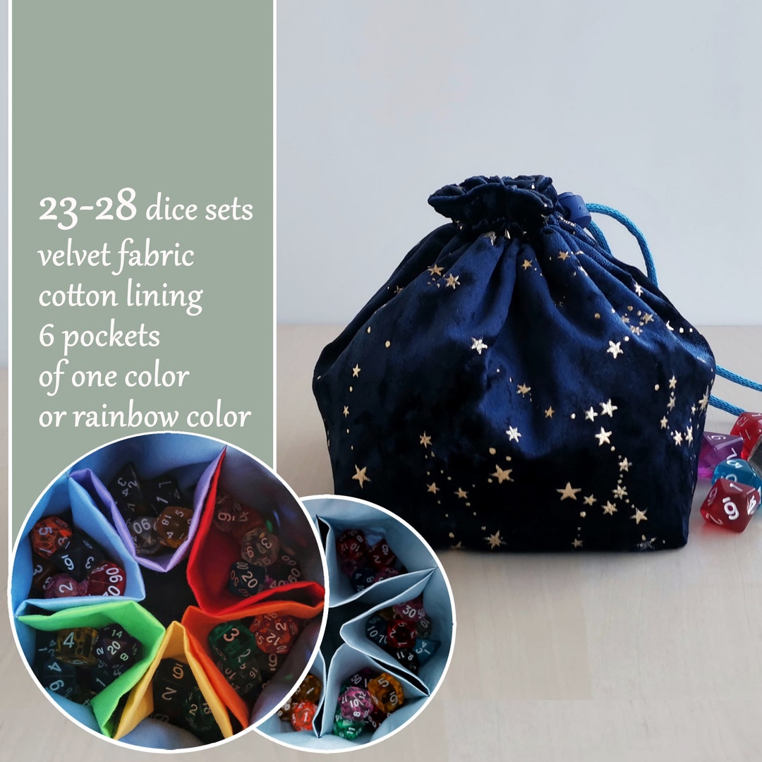 Wizard Dice Bag With 6 Pockets for 150-200 Dice Blue Velvet With Gold ...