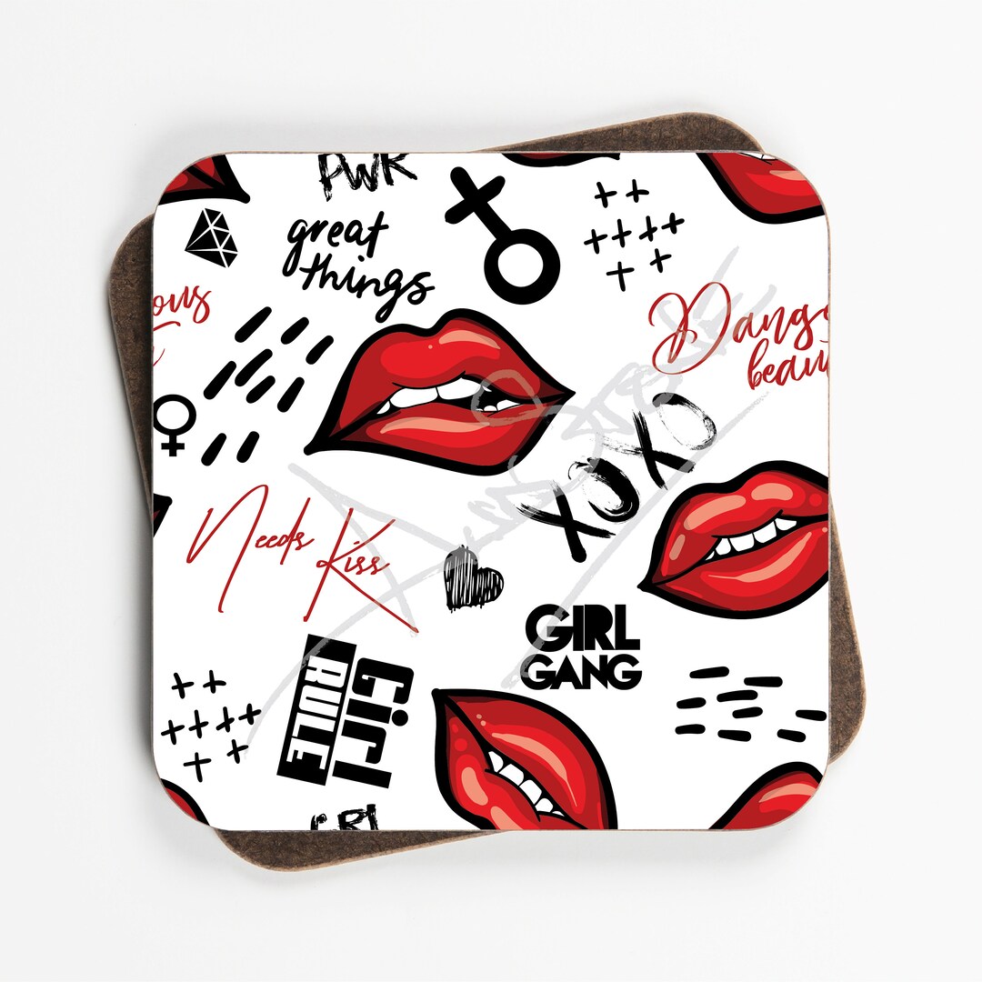 Abstract Fashion Beauty Love Lips Design Coasters Set of - Etsy