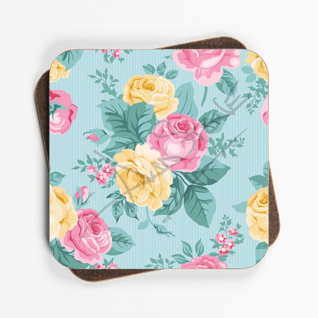 Kitsch Floral Cath Design Flower Coasters - Set of Four - 90mm X 90mm ...
