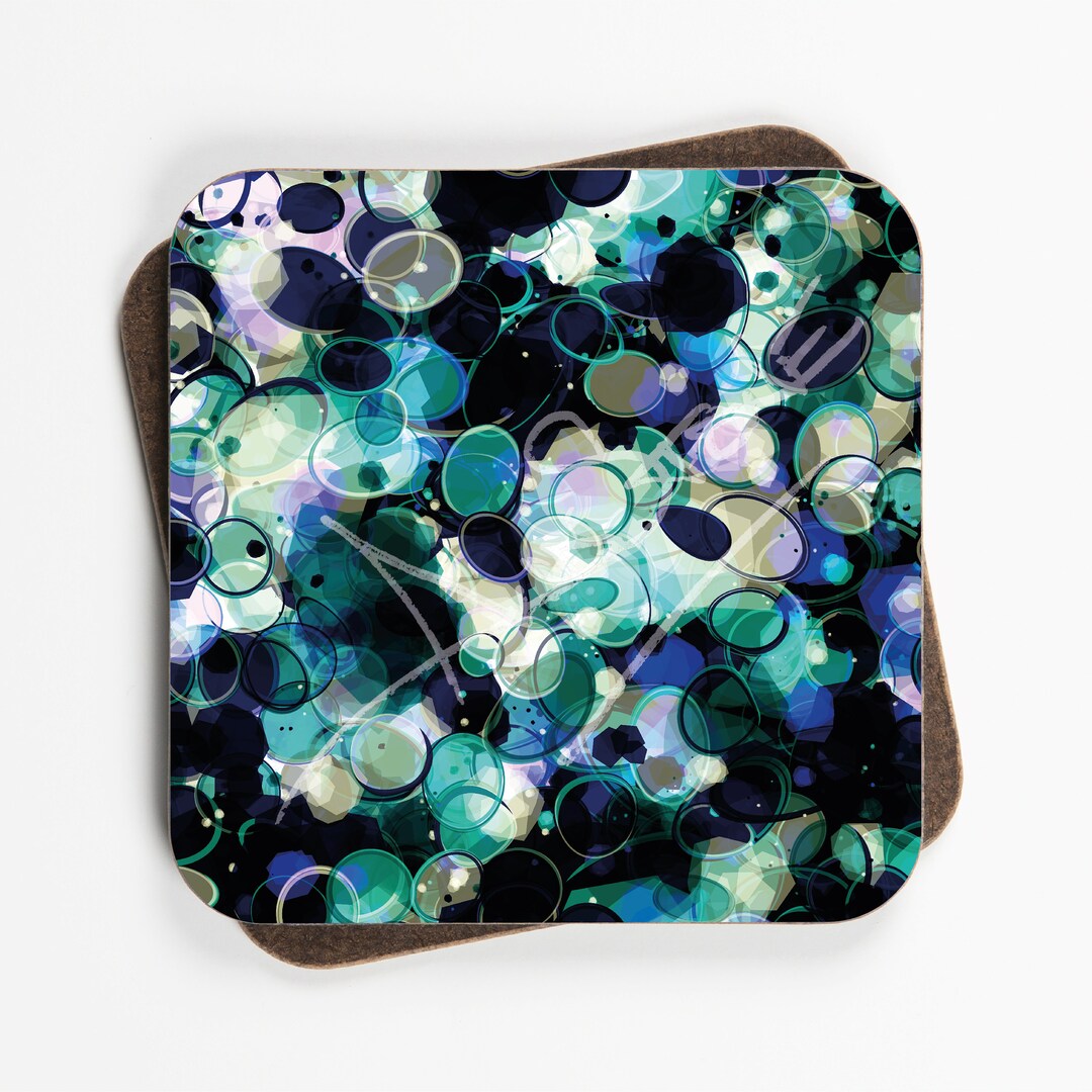 Blue and Green Oil Slick Pattern Coasters - Set of Four - 90mm X 90mm ...