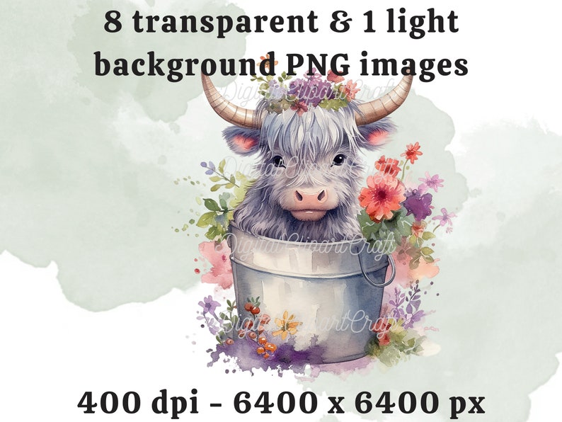 Watercolor Clipart Highland Cow Png Highland Cow Baby Shower Decor Baby ...