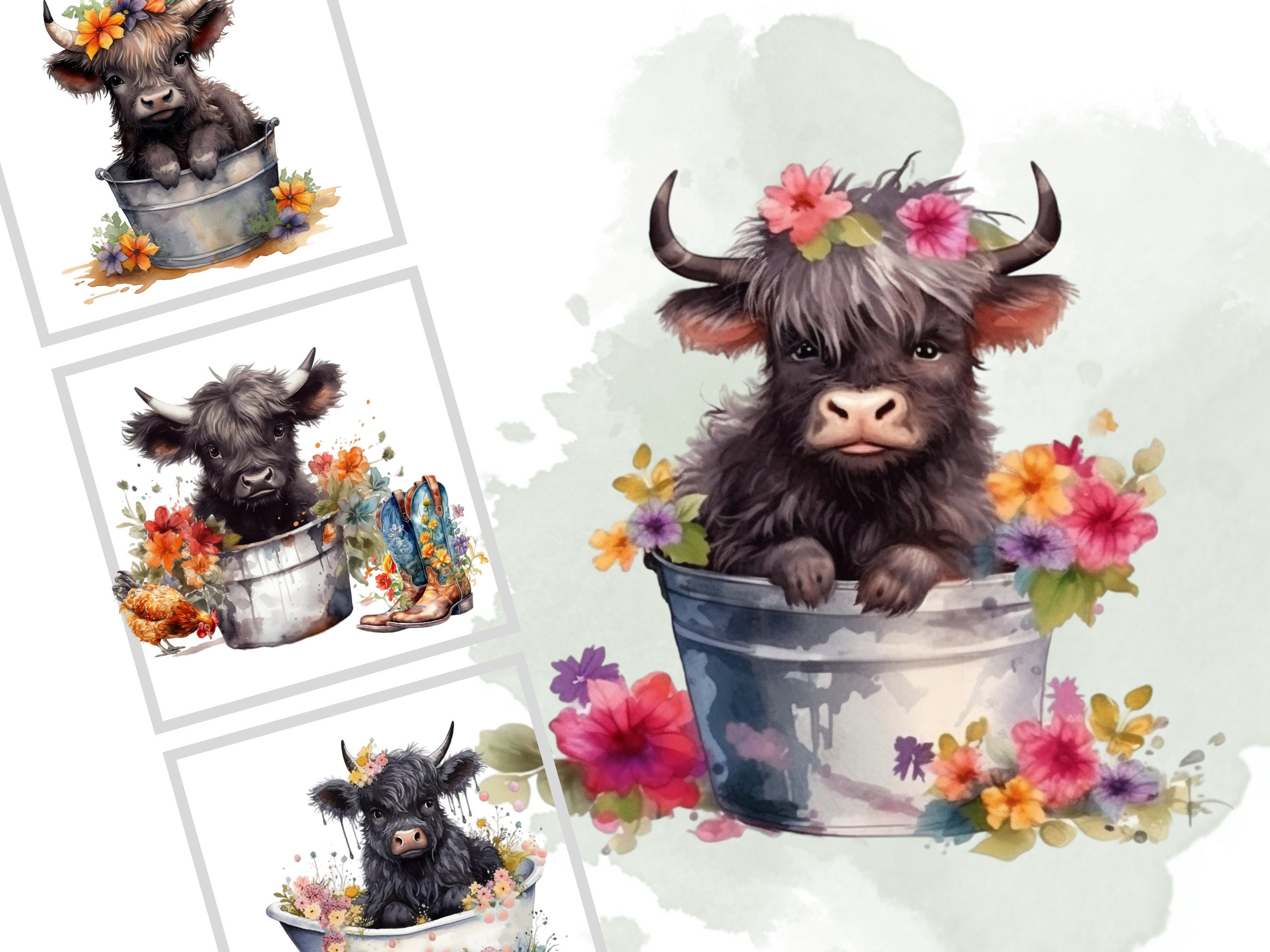 Watercolor Highland Cow Clipart Bundle Digital Art Watercolor Art ...