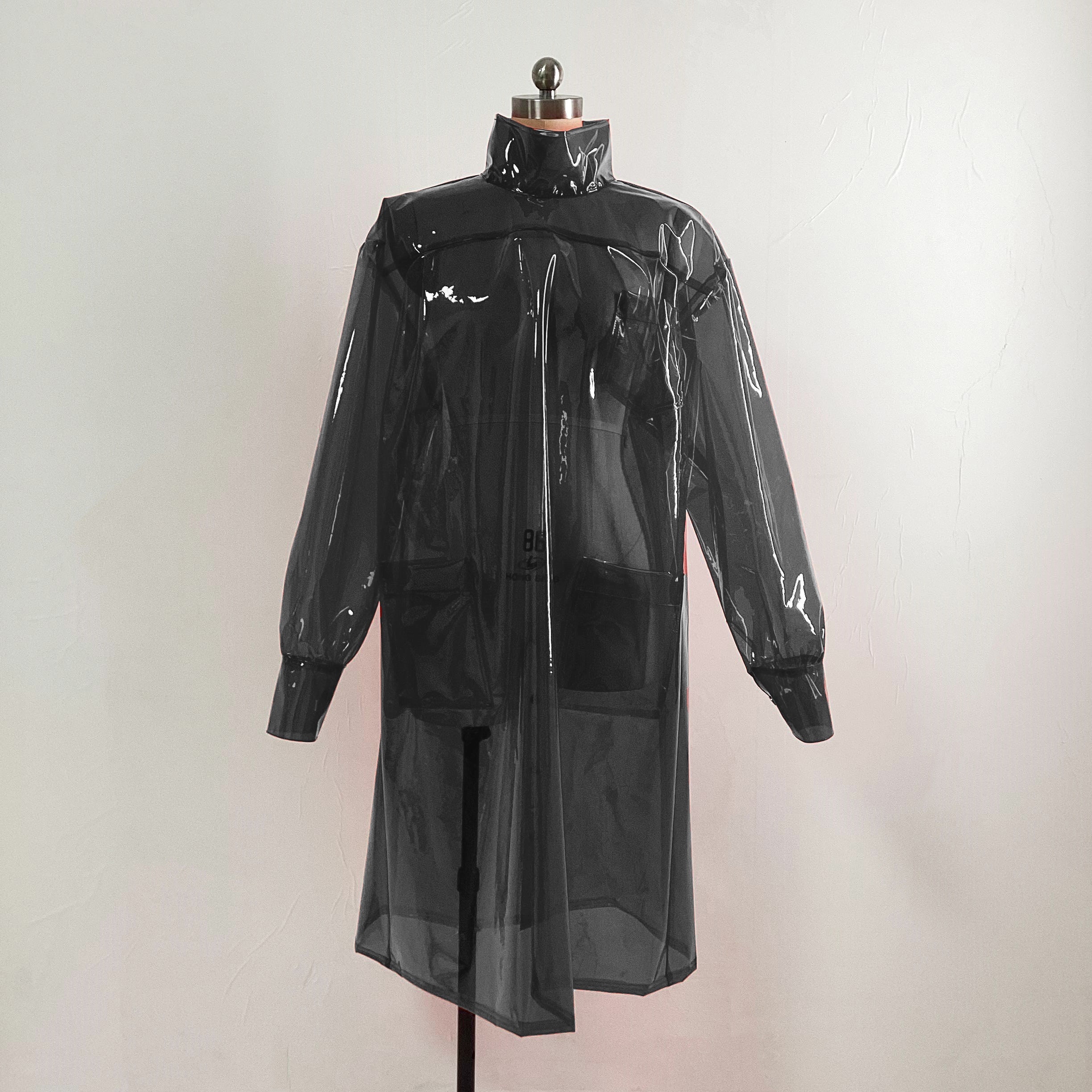 Clear PVC Women High Collar Perspective Dress Long Sleeve Pocket Dress ...
