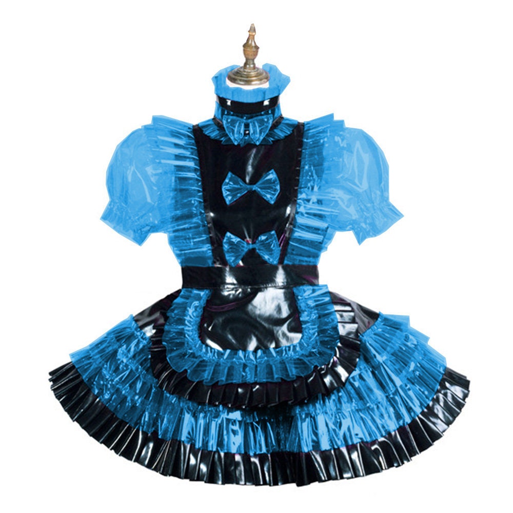 PVC Patchwork Maid Unifroms Clear Maid Dress With Apron Puff Short ...