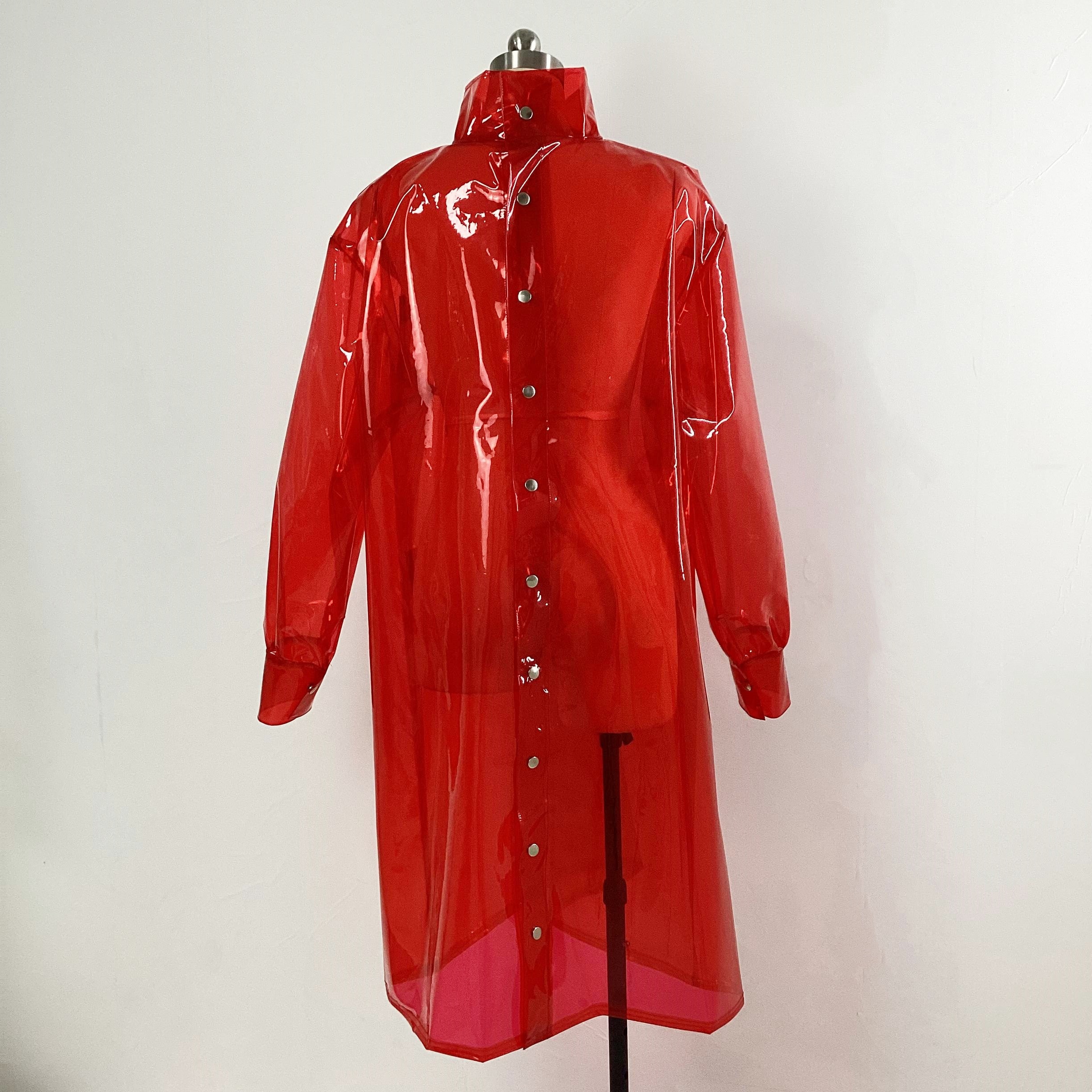 Clear PVC Women High Collar Perspective Dress Long Sleeve Pocket Dress ...