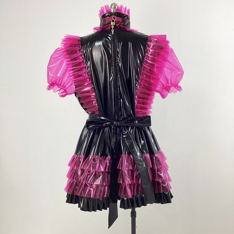 PVC Patchwork Maid Unifroms Clear Maid Dress With Apron Puff Short ...