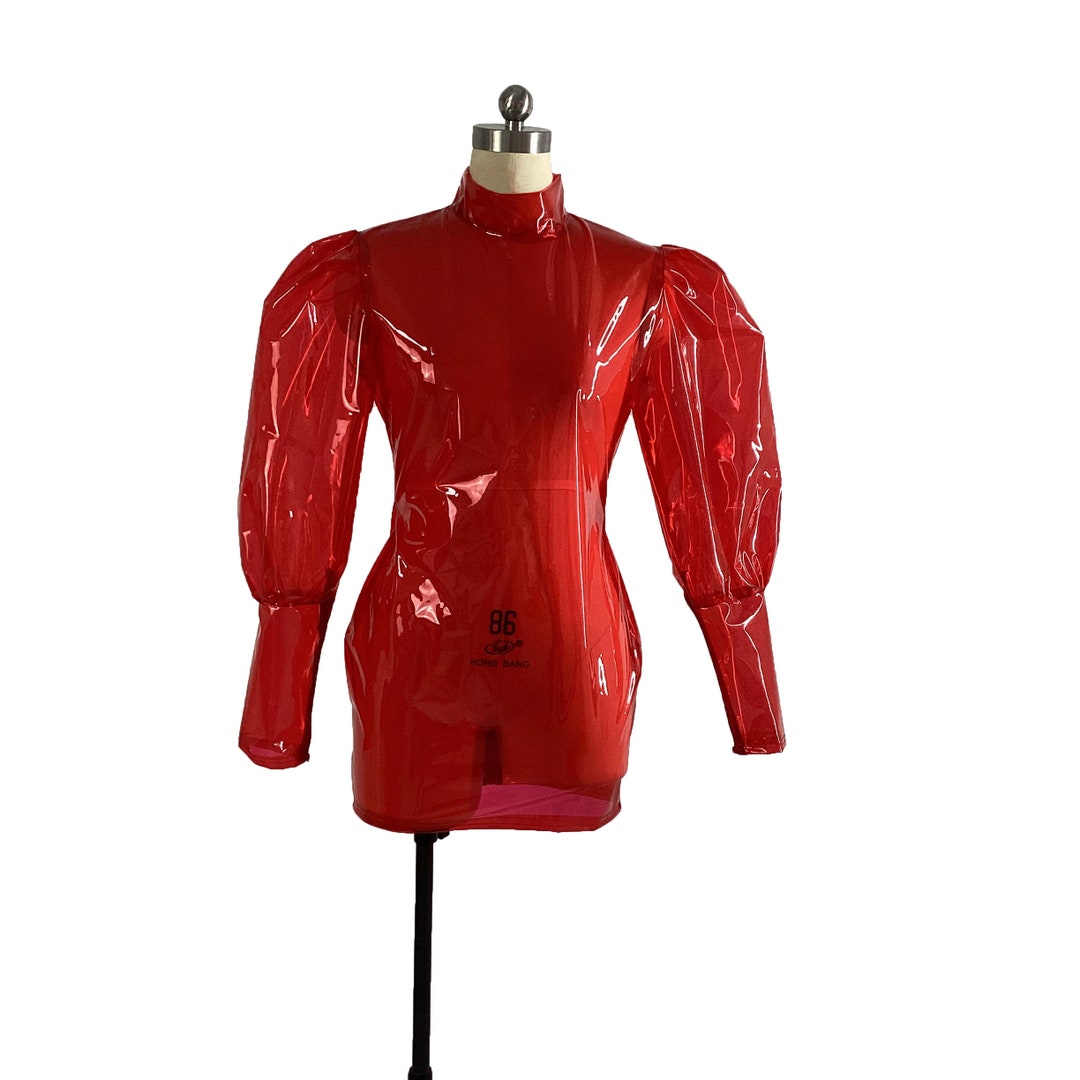 High Neck Transparent PVC Dress Plastic Bubble Long Sleeve Bodycon Mini ...