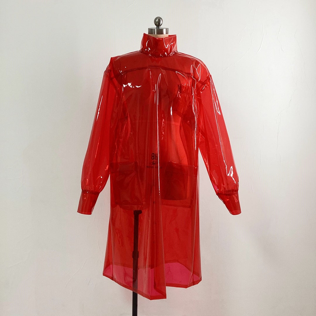 Clear PVC Women High Collar Perspective Dress Long Sleeve Pocket Dress ...
