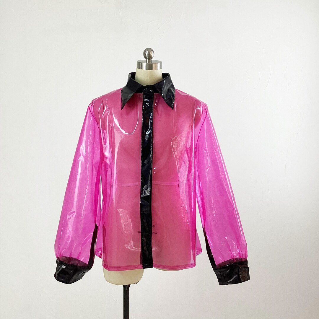 Clear PVC Women's Shirt Turn-down Collar Patchwork See-through Blouse ...