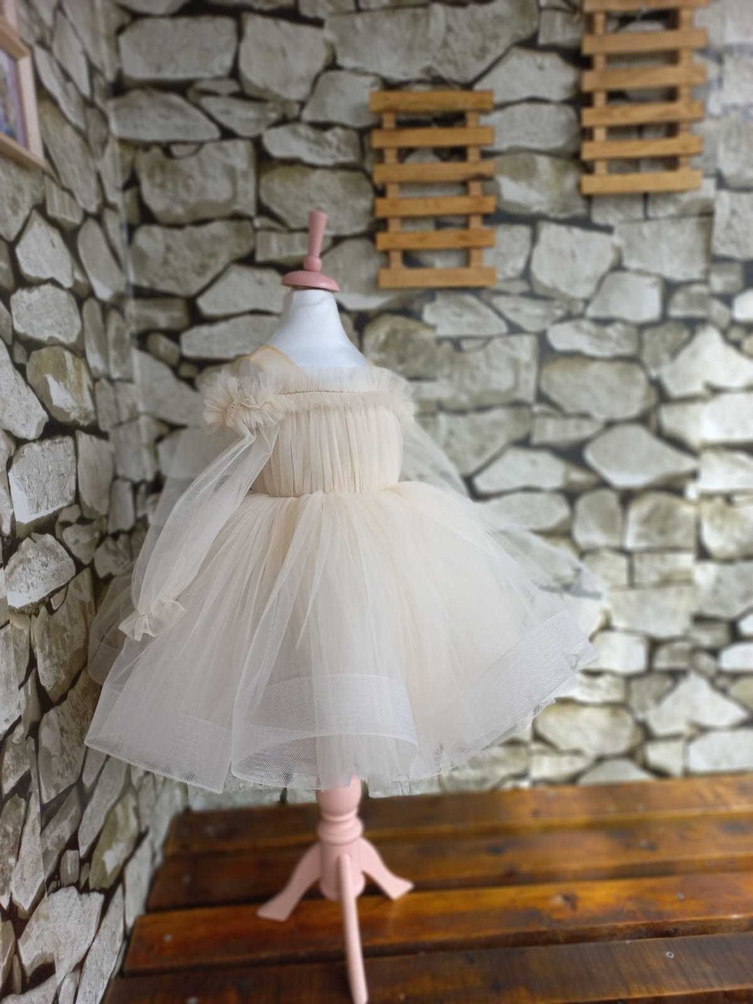 Beige Girl Dress, Wedding Dress, Birthday Dress, Girls Formal Dresses ...