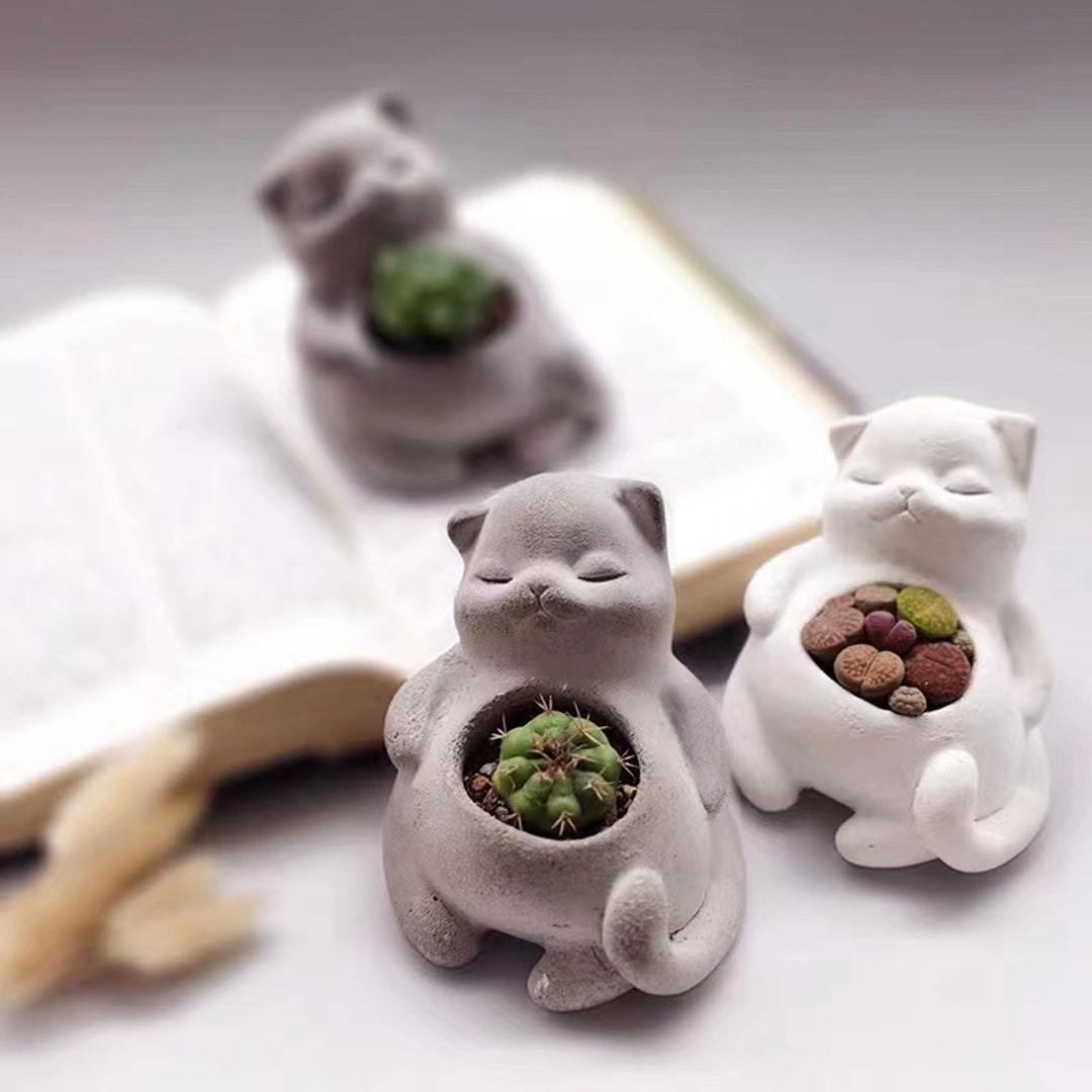 Small Ceramic Sleeping Cat Planter H7.5cm Gift for - Etsy