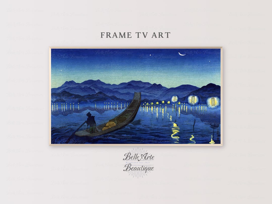 Kazuma Moonlit Fishing Scene for Frame TV: Serene Lake Art (digital ...