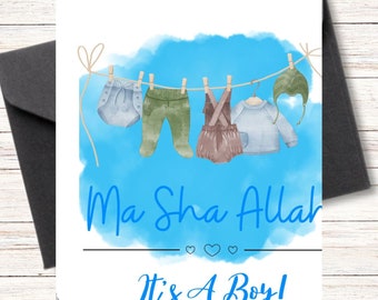 Personalised Muslim New Baby Boy Card, Islamic Congratulations New Baby ...