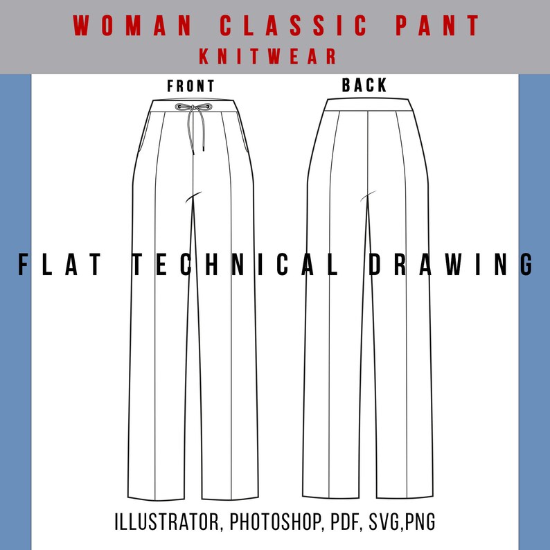 Technical Drawing Woman Pant Knit, Flat Pant Vector, Knitwear Vector - Etsy