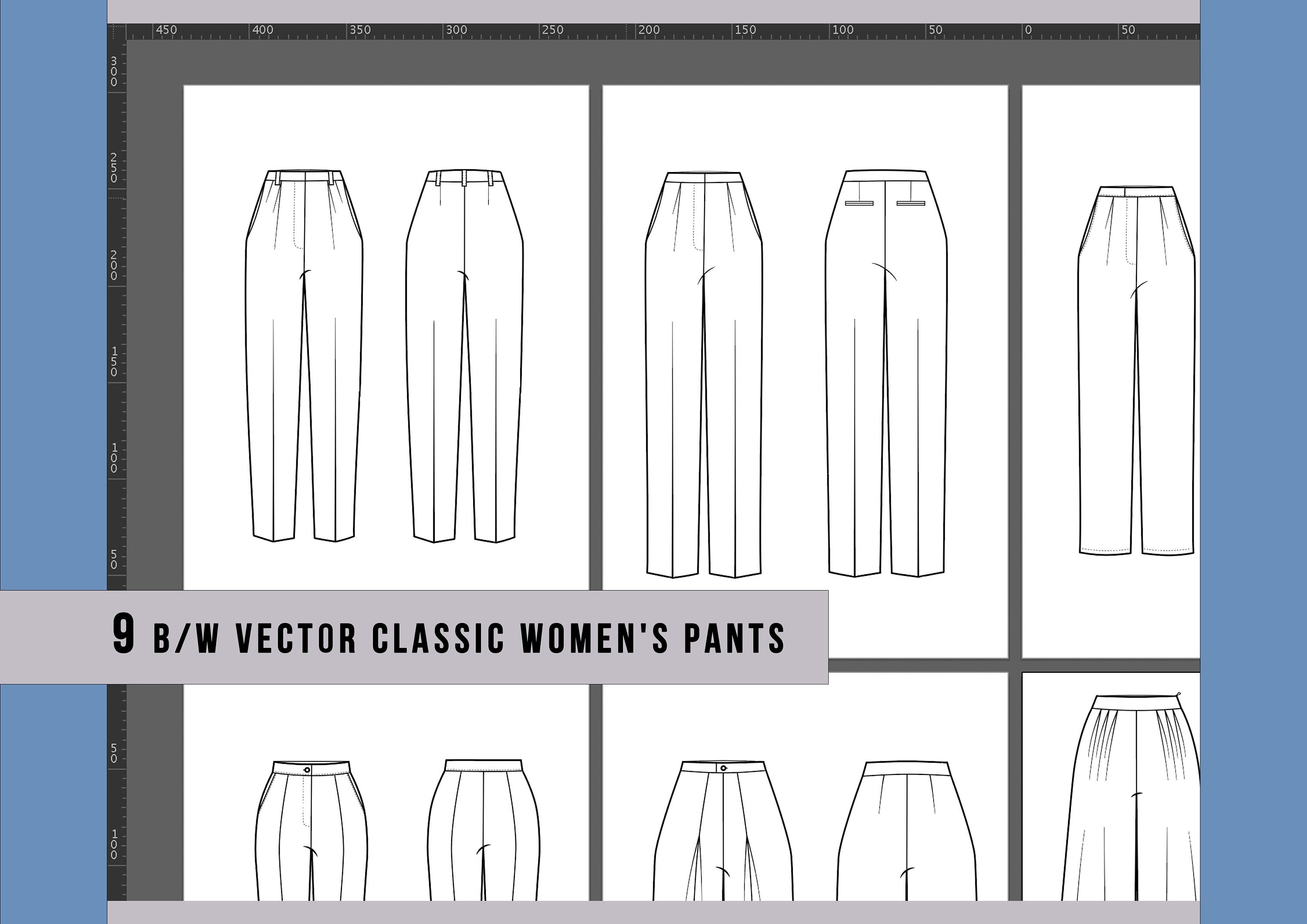 Classic Women's Pants Technical Drawings Pack 9 Pants Styles, Pants ...
