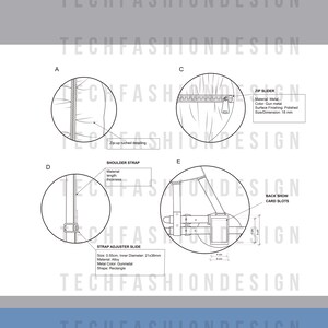 Waist Bag Tech Pack Technical Drawing, Harness Bag Flat Sketch Ai ...
