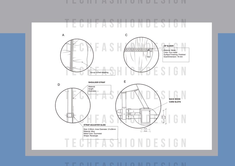 Waist Bag Tech Pack Technical Drawing, Harness Bag Flat Sketch Ai ...
