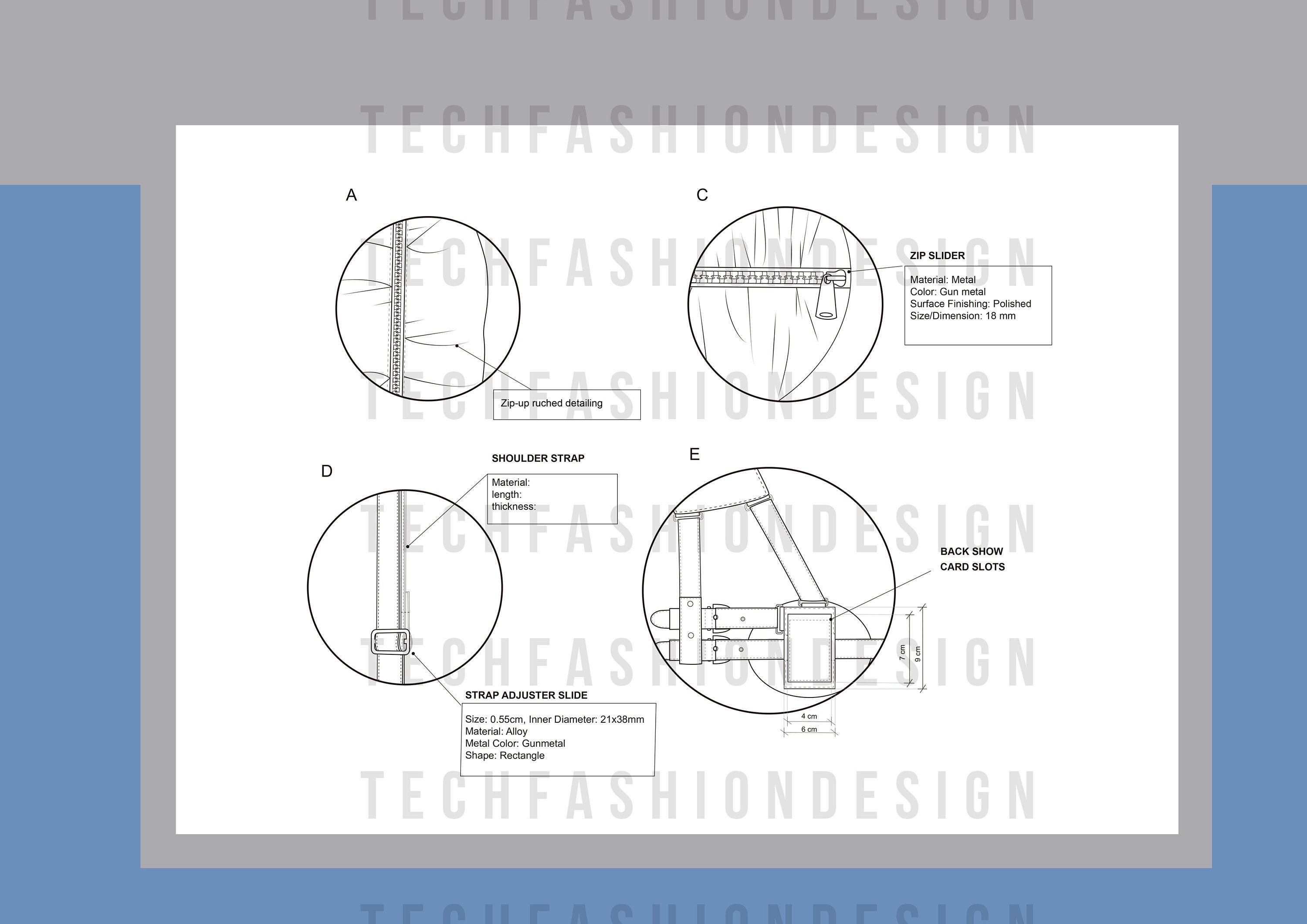 Waist Bag Tech Pack Technical Drawing, Harness Bag Flat Sketch Ai ...