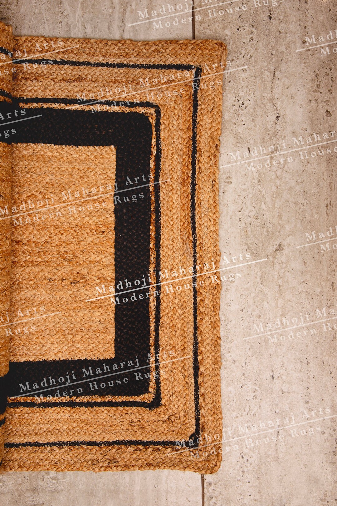 Premium Braided Ring Border Jute Wave Pattern Rugs for Living Room ...