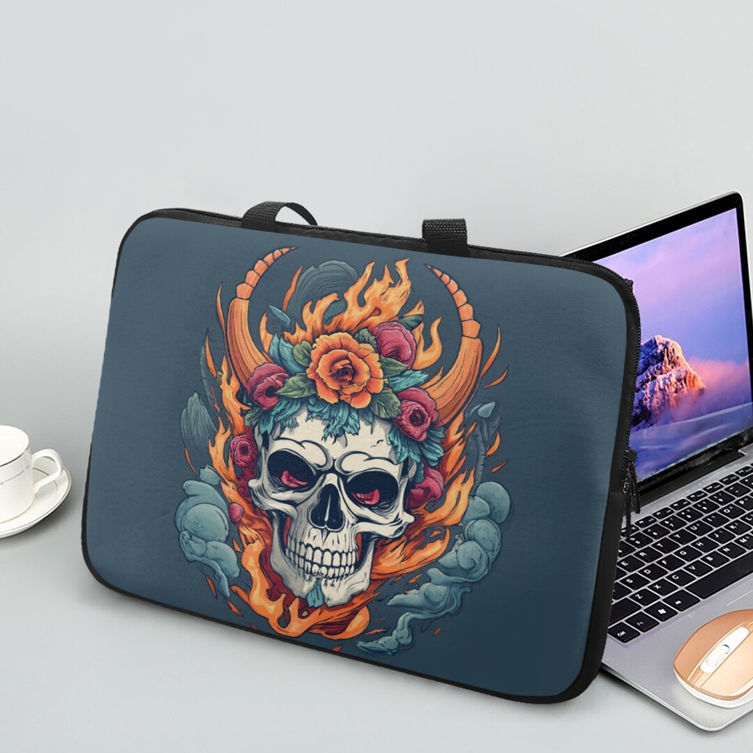 Skull Laptop Tablet Sleeve, Laptop Bag Neoprene Laptop Case W Handle W ...