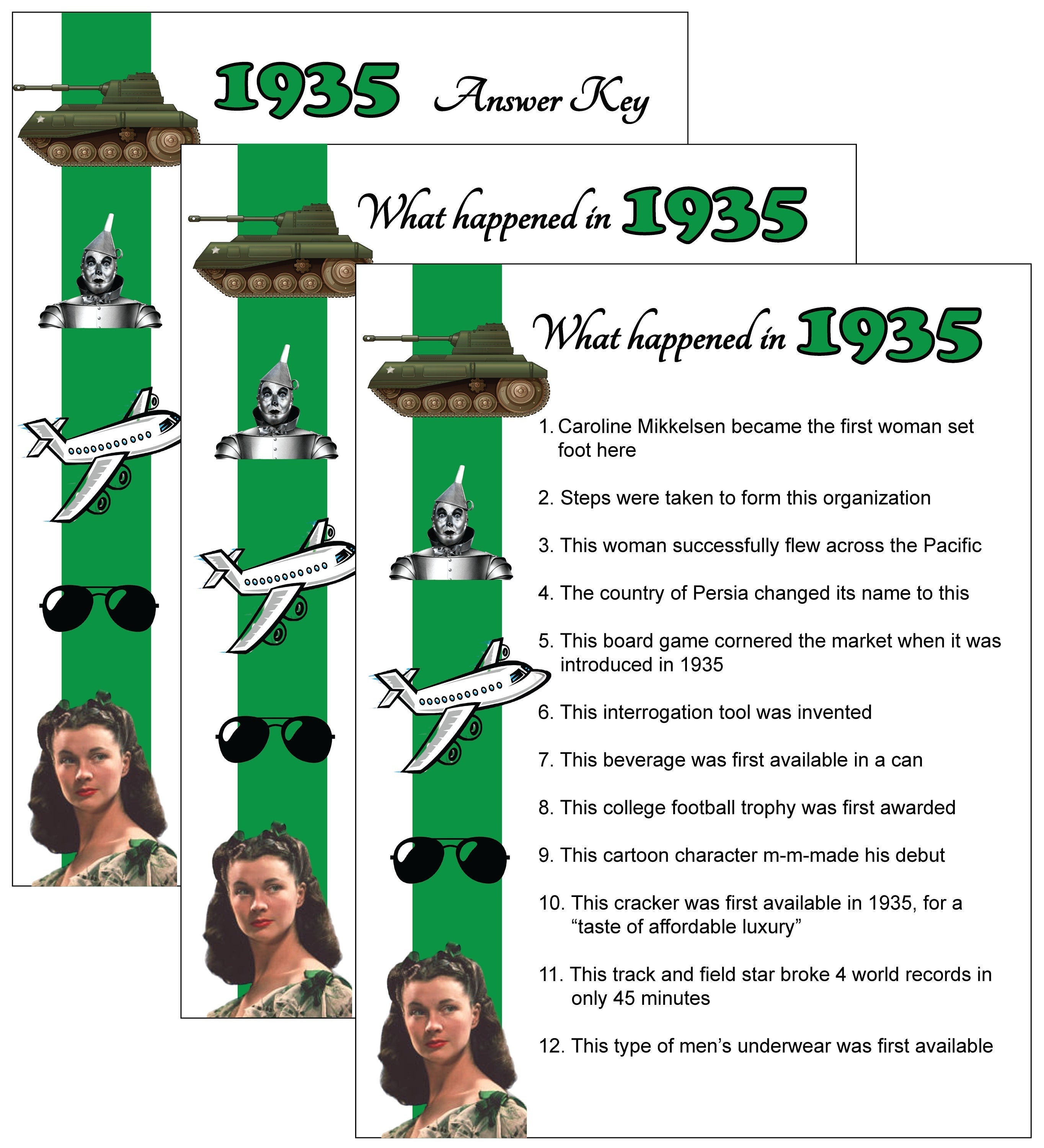 1935 Birthday Party Trivia Game - Birthday, Anniversary, Graduation ...