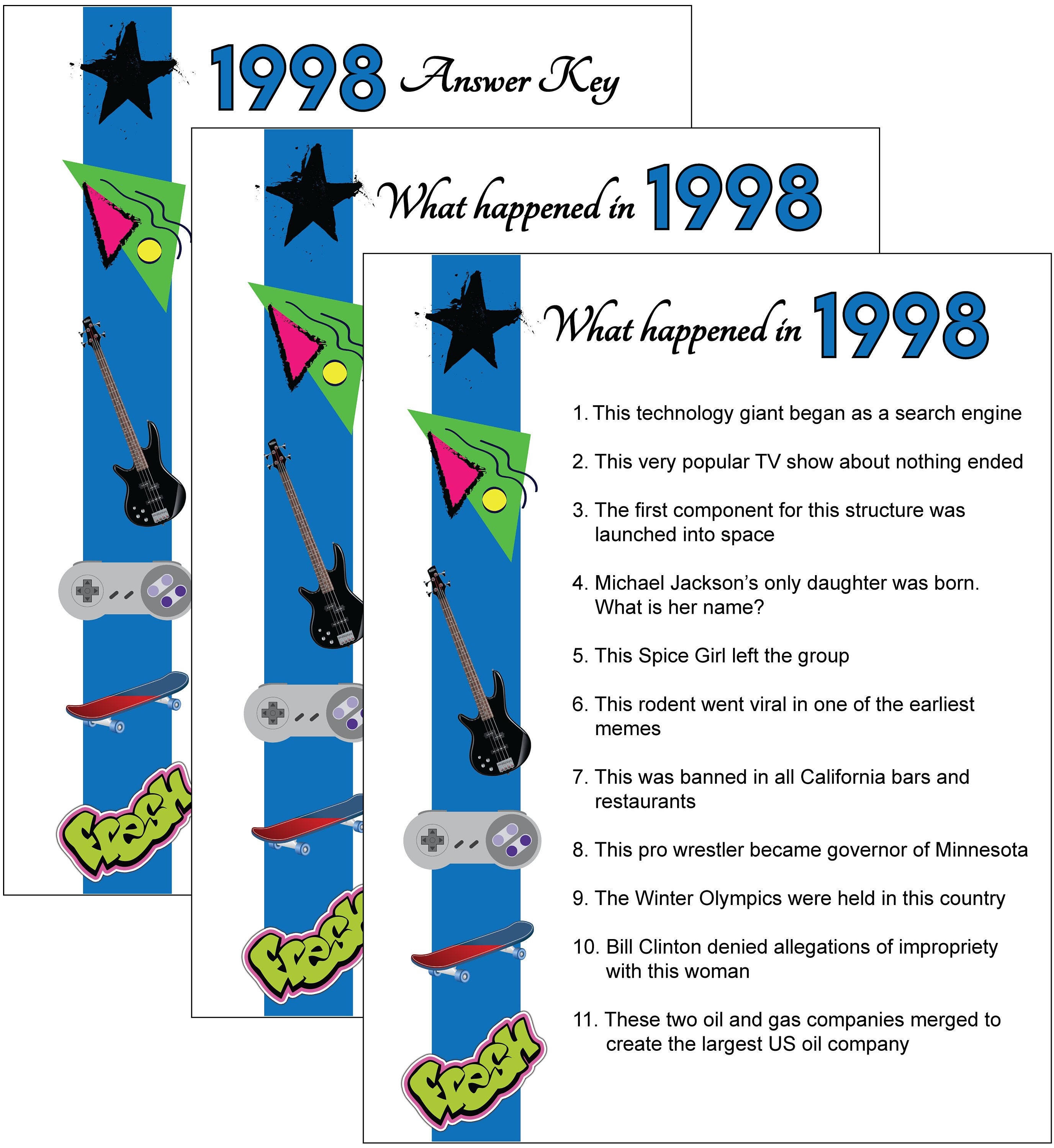 1998 Birthday Party Trivia Game Birthday, Anniversary, Graduation ...