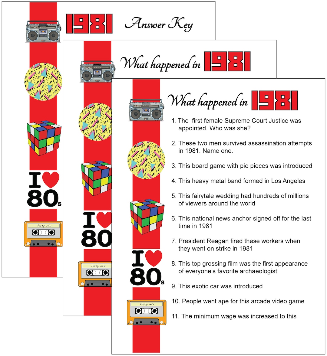 1981 Birthday Party Trivia Game - Birthday, Anniversary, Graduation ...
