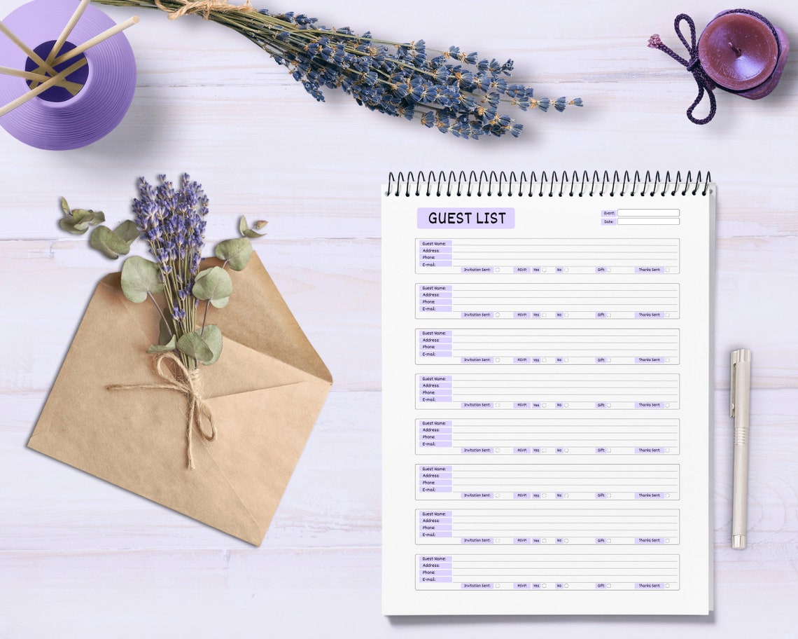 Guest List Template, Guest List Tracker, Party, Events, Birthday ...