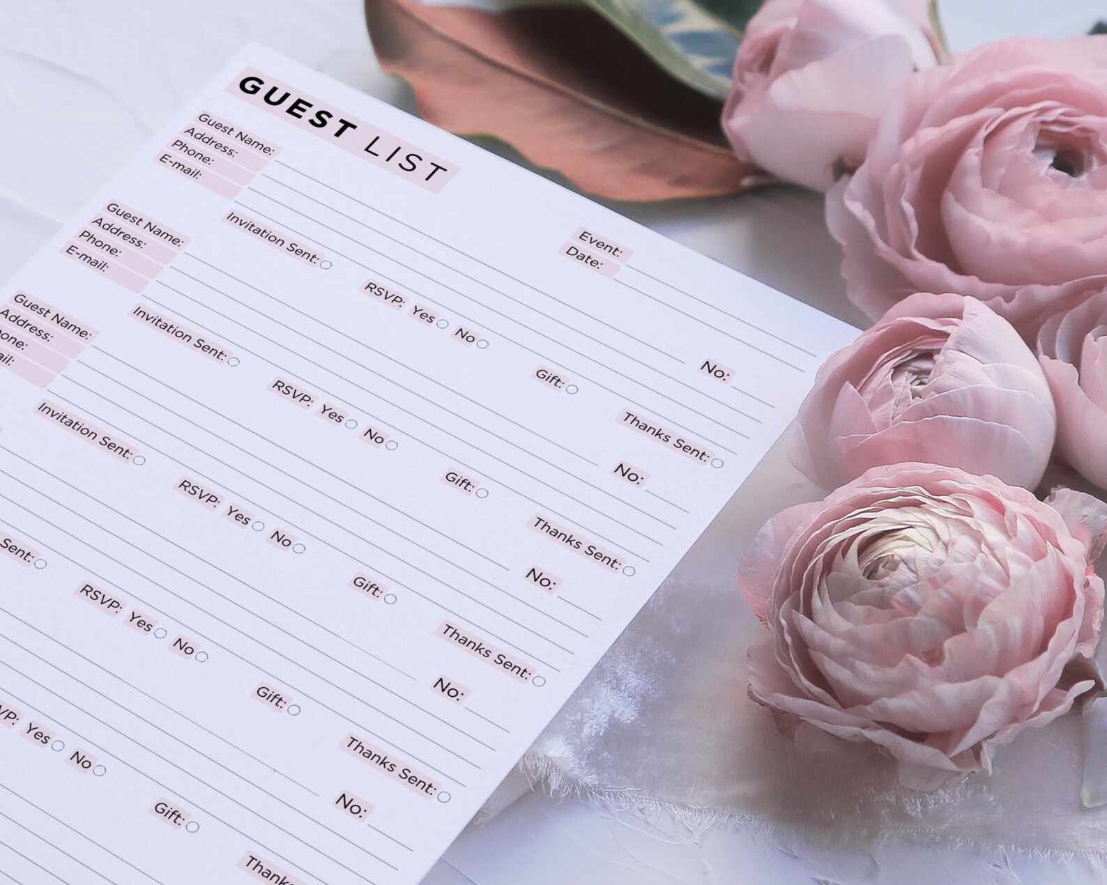 Guest List Template, Guest List Tracker, Party, Events, Birthday ...