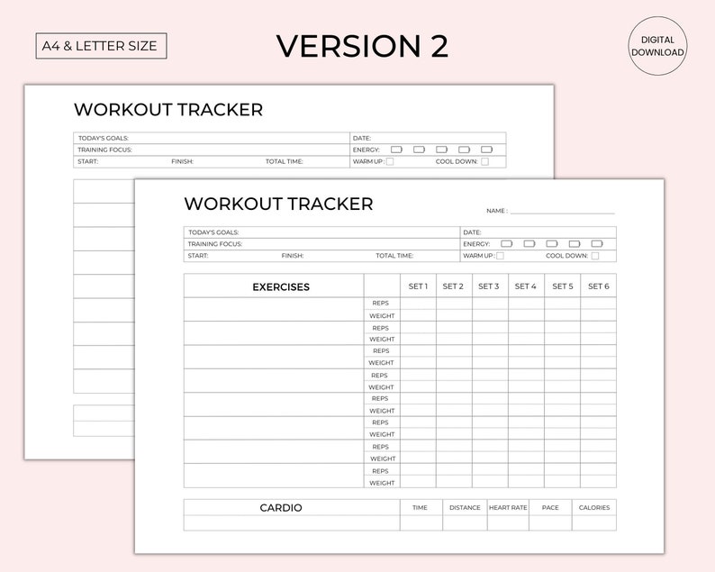 Workout Tracker Printable, Daily Exercise Log, Fitness Journal, Workout ...