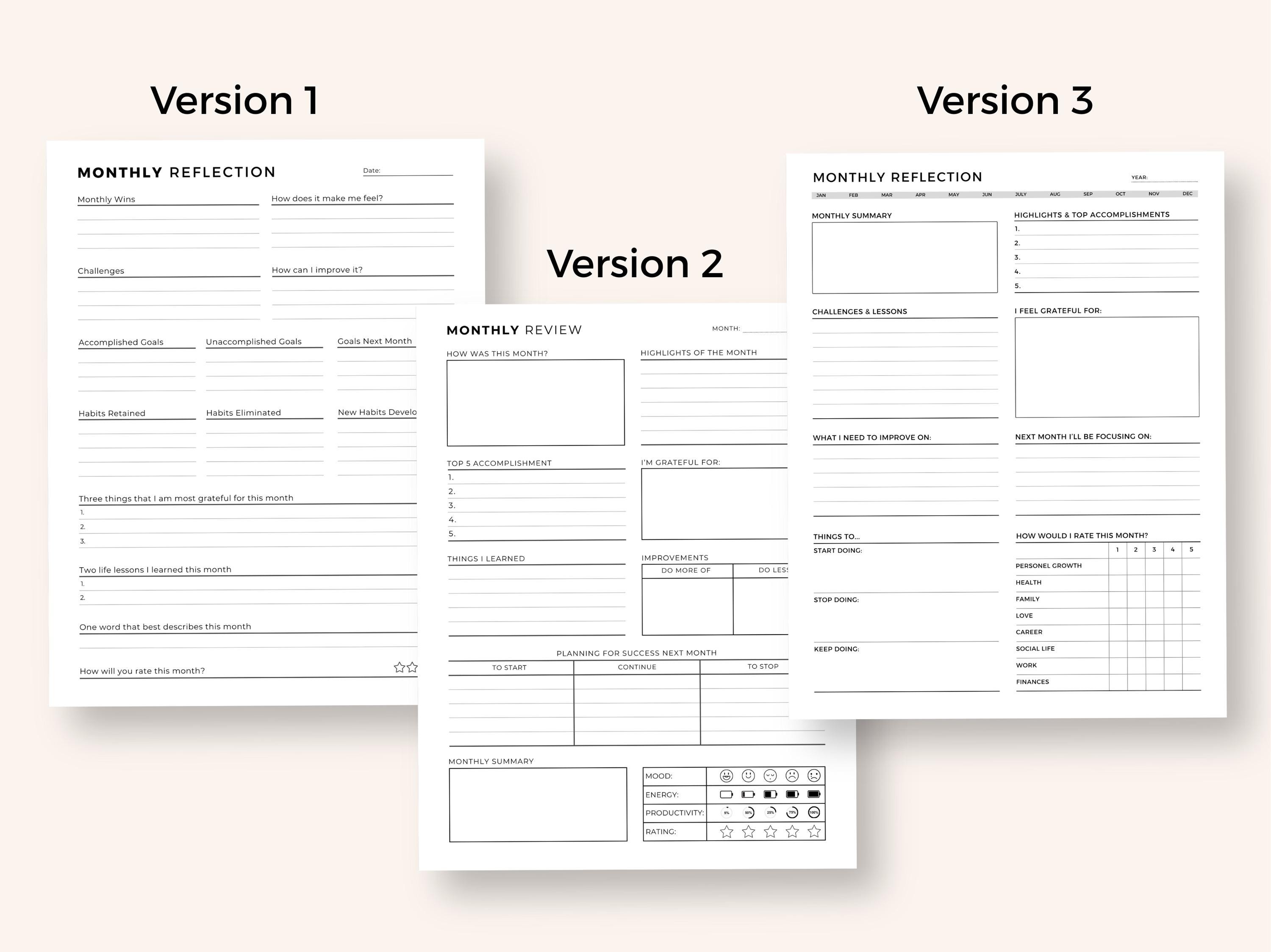 Monthly Reflection Printable Bundle: Review, Evaluation, Summary ...