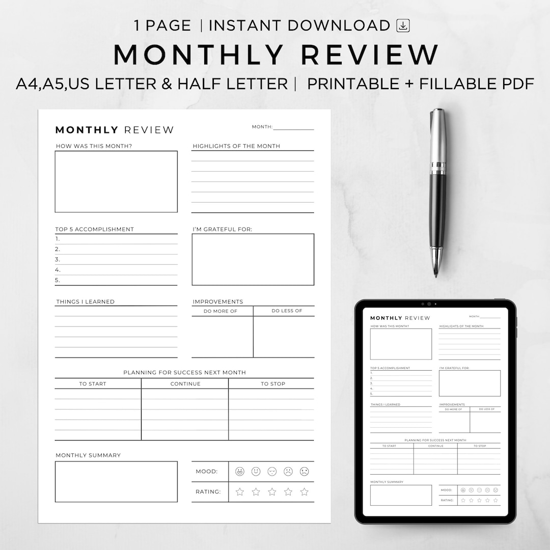 Monthly Review Printable Monthly Reflection Monthly Evaluation