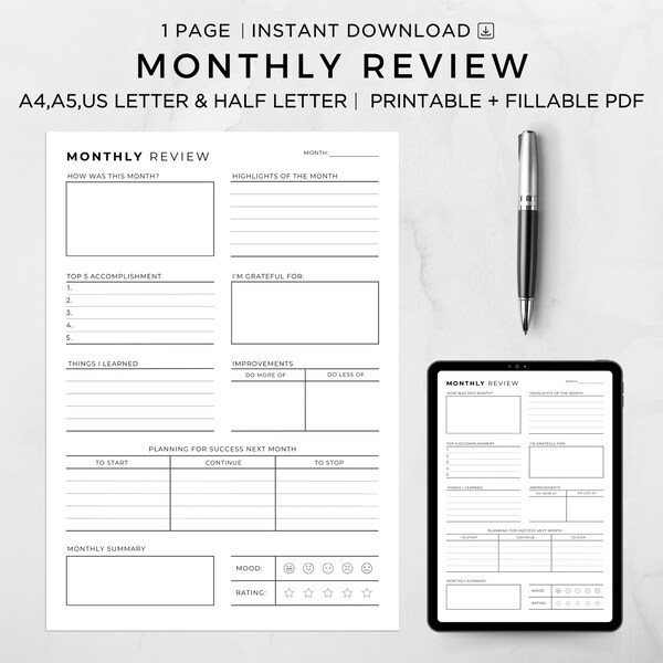 Monthly Review Printable, Monthly Reflection, Monthly Evaluation ...