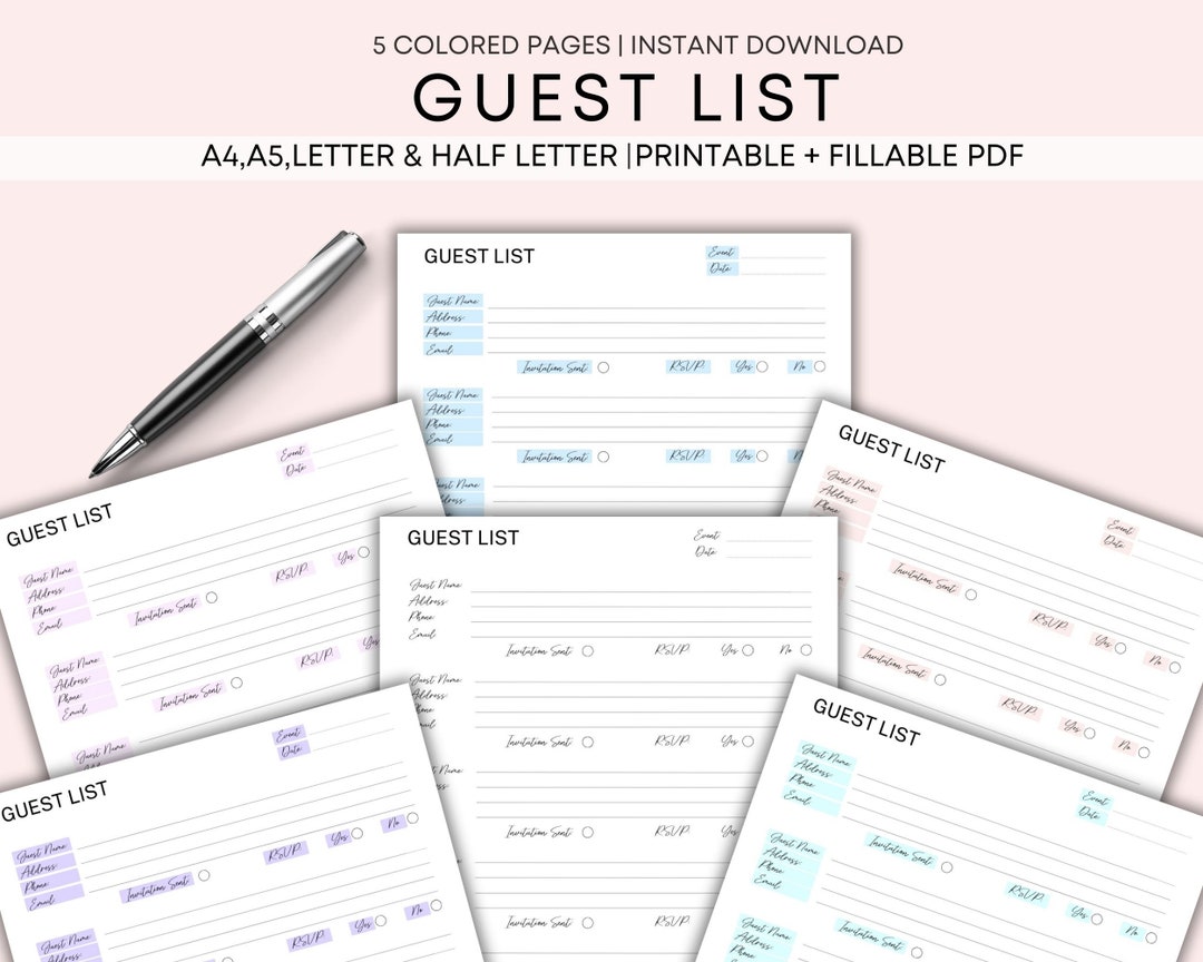 Guest List Template Guest List Tracker Party Events - Etsy