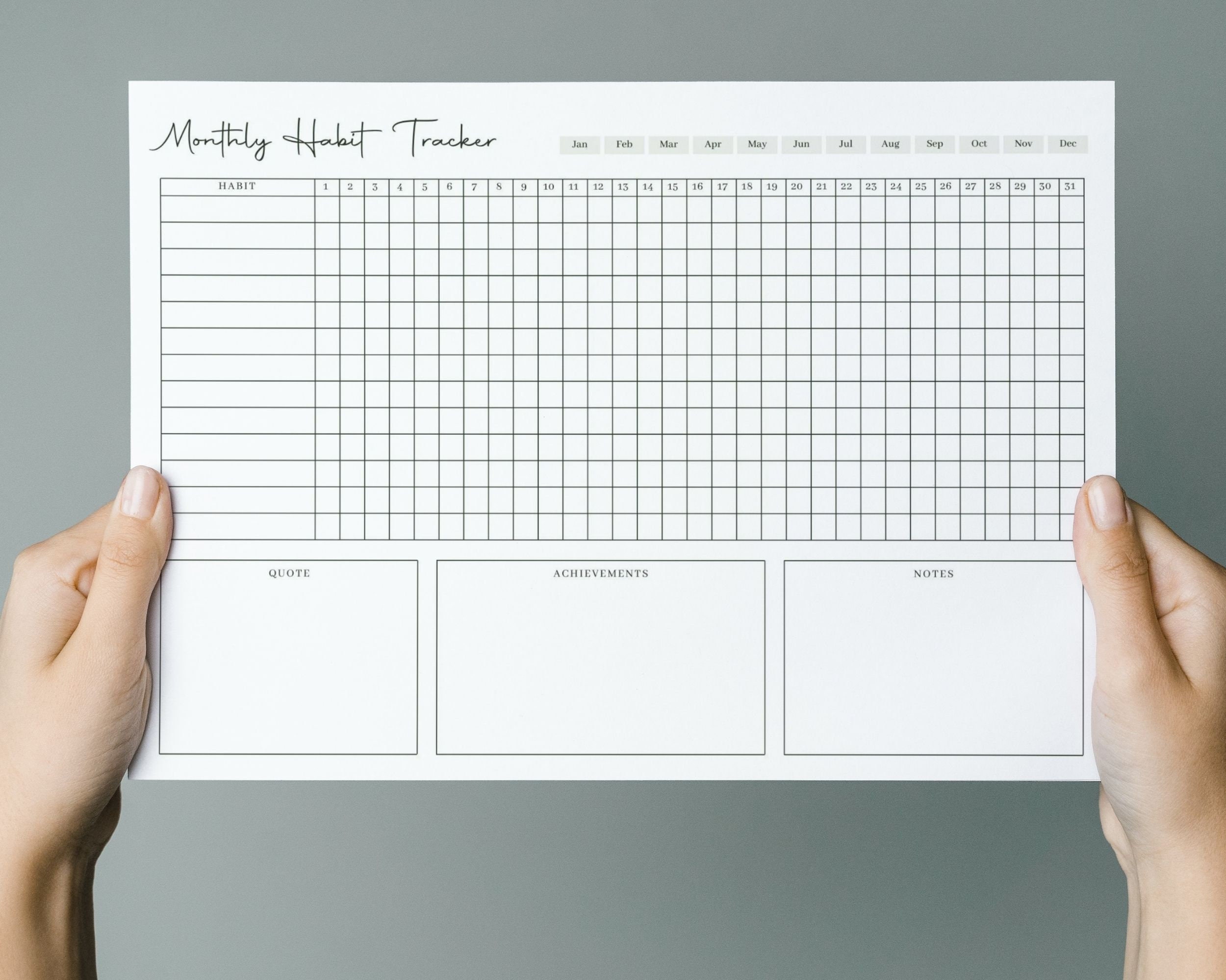 Monthly Habit Tracker Printable Landscape, Habit Tracker Template ...