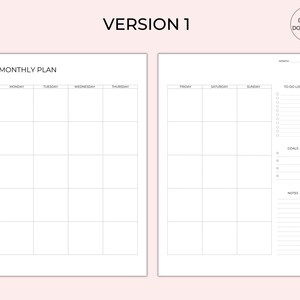 Undated Monthly Planner Printable, Month on Two Pages, Month at a ...