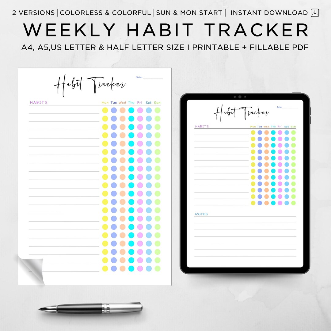 Editable Weekly Habit Tracker Printable, Digital Habit Tracker Template ...