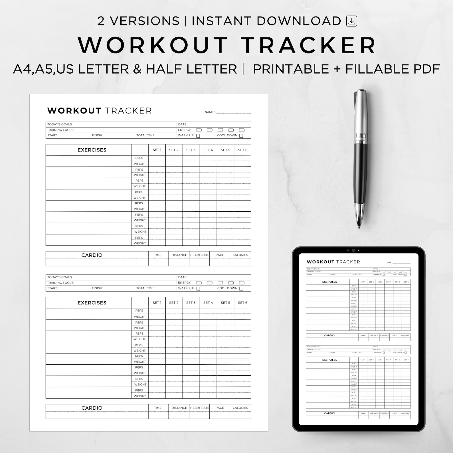 Workout Tracker Printable: Daily Fitness Log (a4/a5/letter/half Size ...