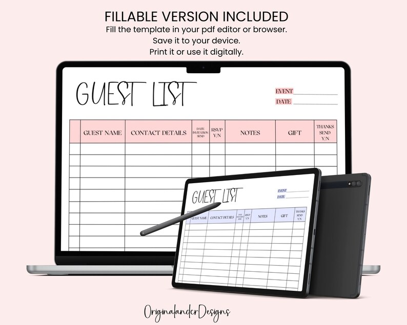 Guest List Template Guest List Tracker Party Events - Etsy