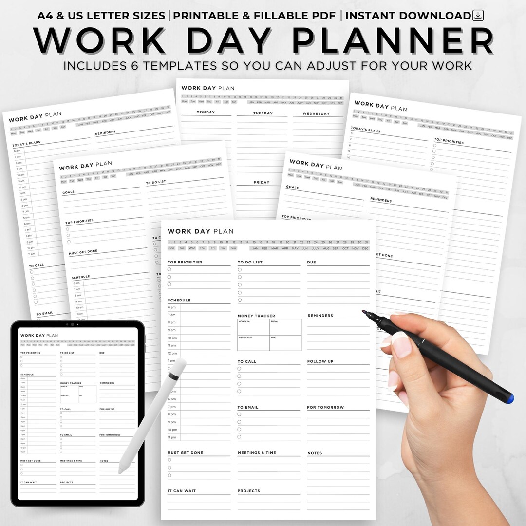Work Day Planner, Productivity Day Planner Work, Office Organizer, Business Office Planner ...