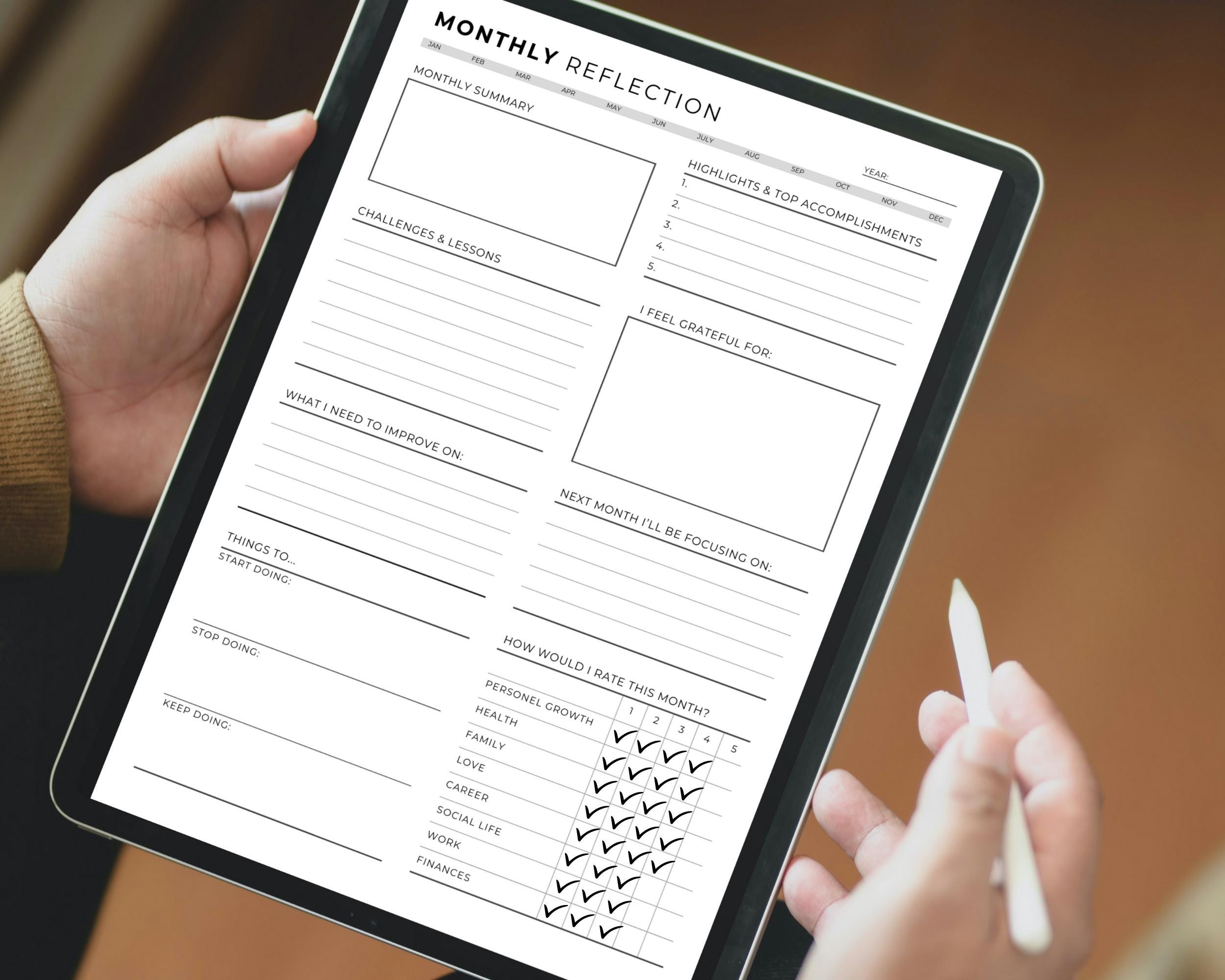 Monthly Reflection Printable Bundle: Review, Evaluation, Summary (a4/a5 ...