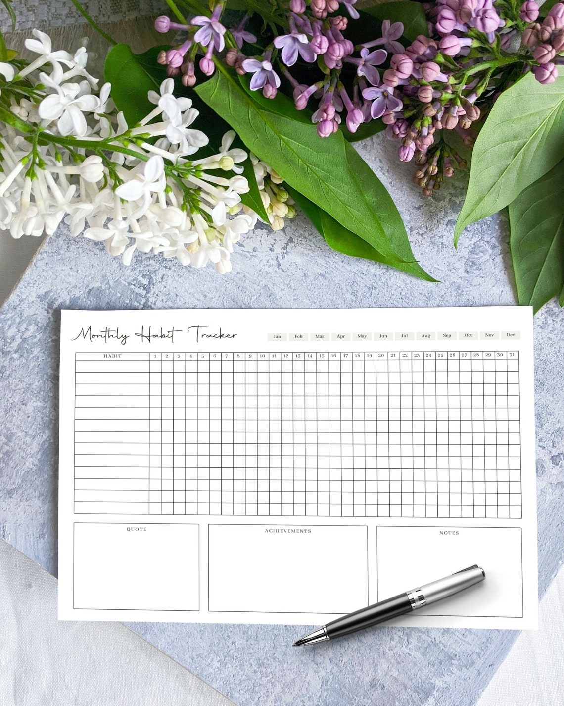 Monthly Habit Tracker Printable Landscape, Habit Tracker Template ...