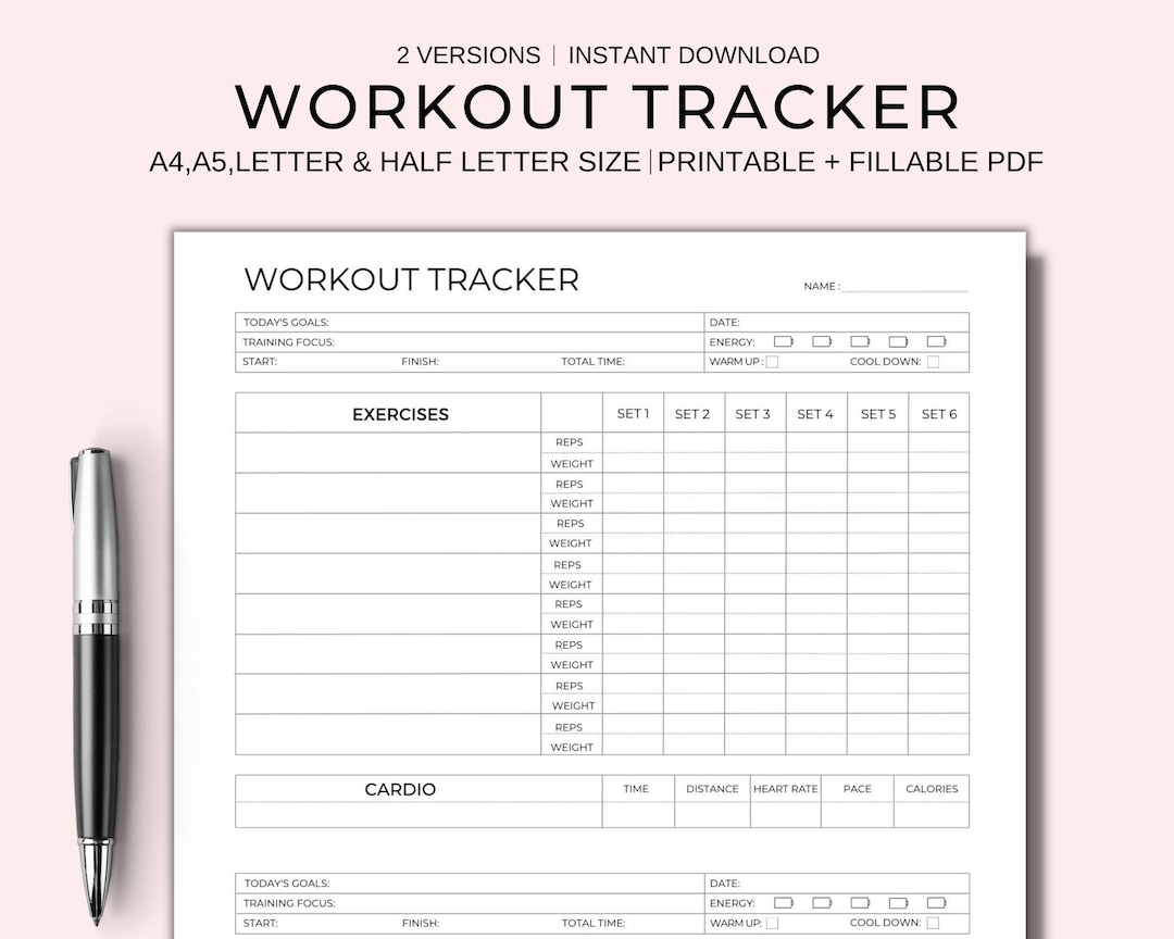 Workout Tracker Printable Daily Exercise Log Fitness - Etsy