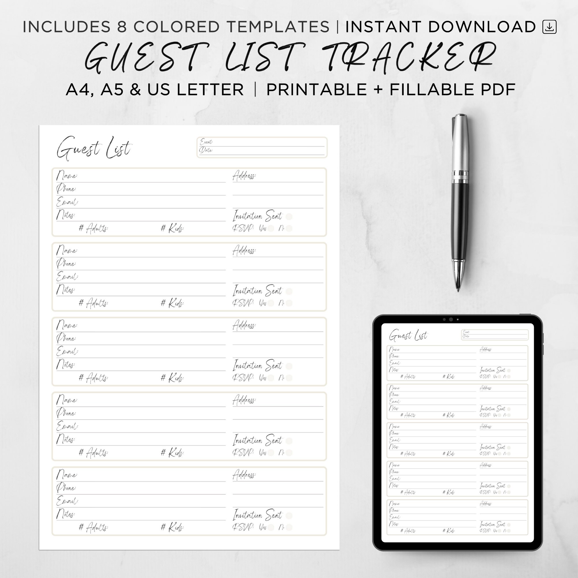 Guest List Template, Guest List Tracker, Party, Events, Birthday ...