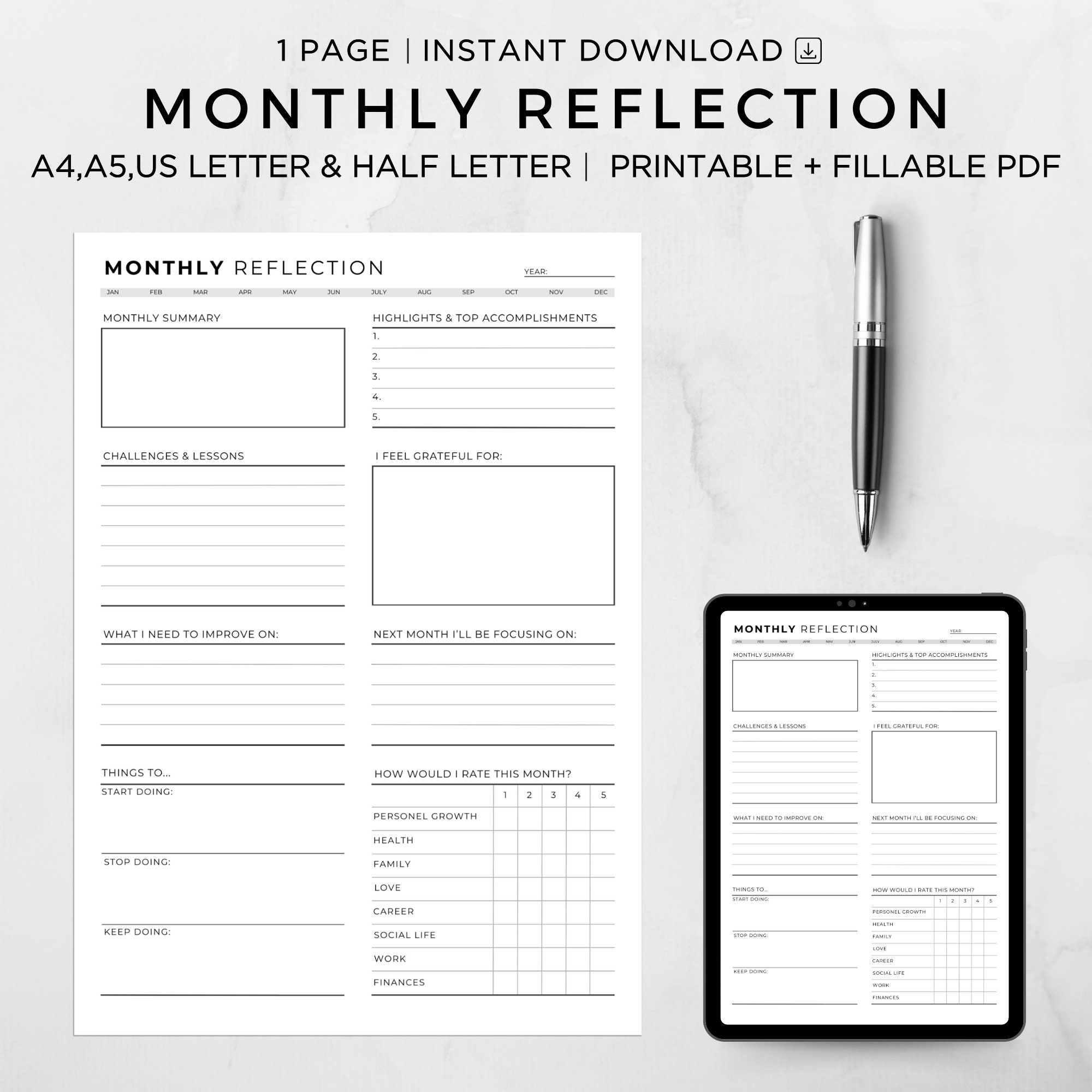 Monthly Reflection, Monthly Review, Monthly Evaluation, Monthly Summary ...