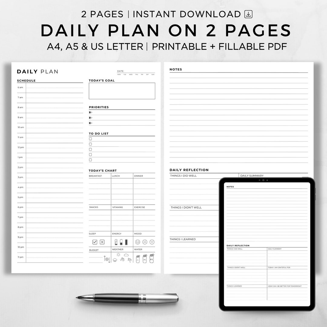 Daily Planner Printable, 24 Hour Planner, Daily Goal Planner, 30 Minute ...
