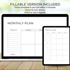 Undated Monthly Planner Printable, Month on Two Pages, Month at a ...