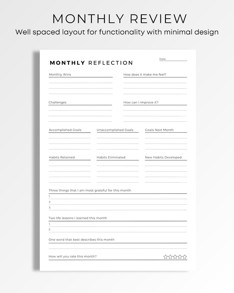 Monthly Reflection Printable Bundle: Review, Evaluation, Summary (a4/a5/letter/half Size), (PDF ...