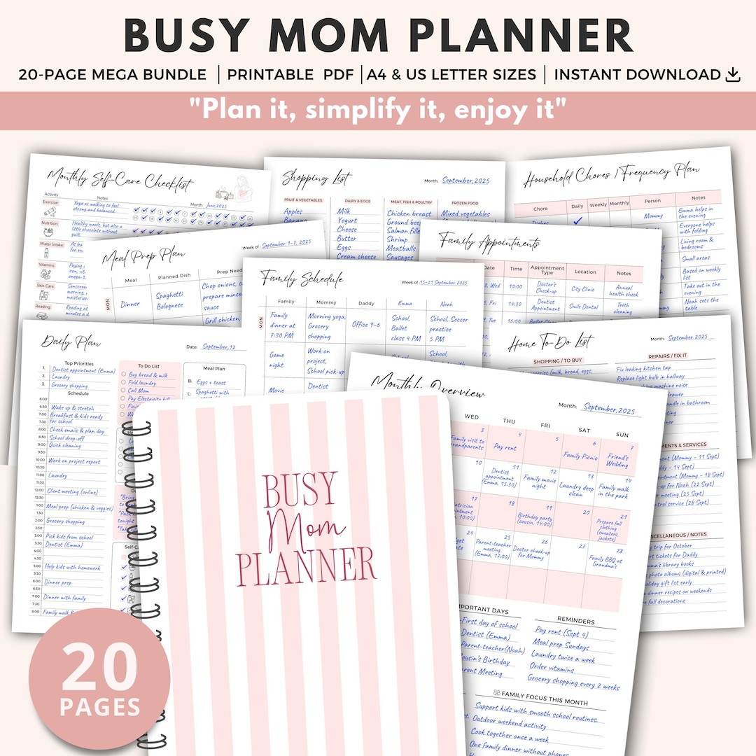 Busy Mom Planner: Printable Family Organizer (PDF Download A4/US Letter ...